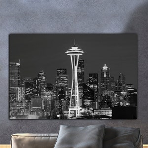 Seattle Skyline Canvas B&W Large Wall Art, Seattle Photo, Seattle ...
