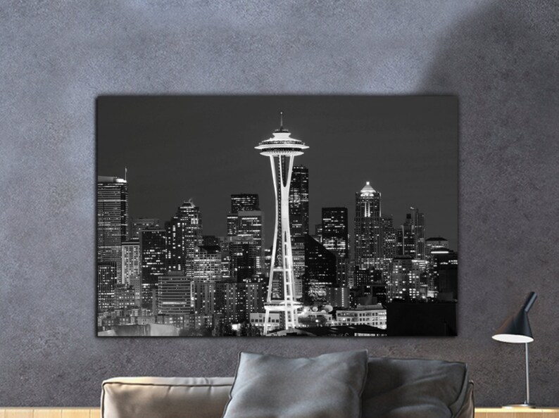 Seattle Skyline Canvas B&W Large Wall Art Seattle Photo | Etsy