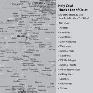 GREY Oregon Push Pin Map, Personalized Oregon Map, Upscale Canvas Art ...