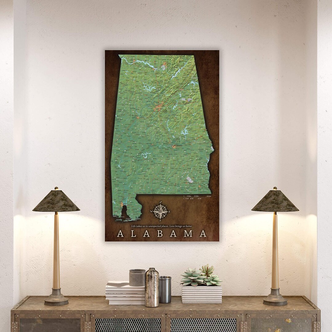 Alabama Push Pin State Map, Premium Custom Office Map, Canvas Map for ...