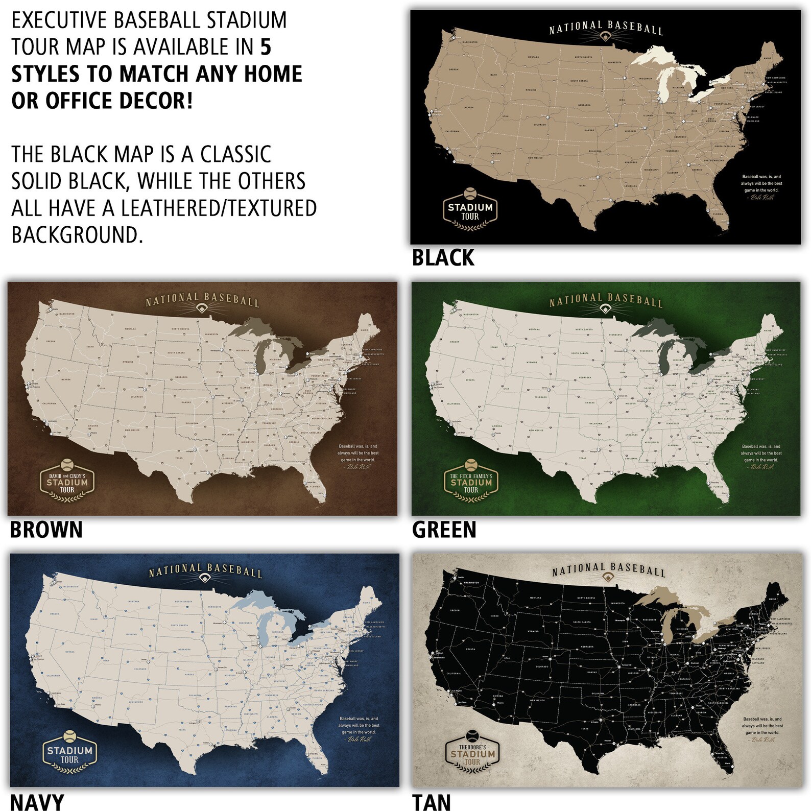 Executive Baseball Stadium Tour Map, Push Pin Map for Ballpark Bucket ...