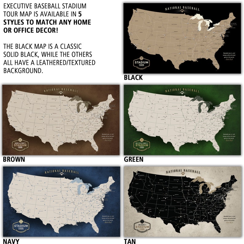 Executive Baseball Stadium Tour Map Push Pin Map for Ballpark - Etsy