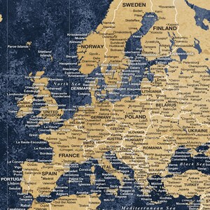 Gold & Navy Textured World Push Pin Map on Premium Canvas With ...