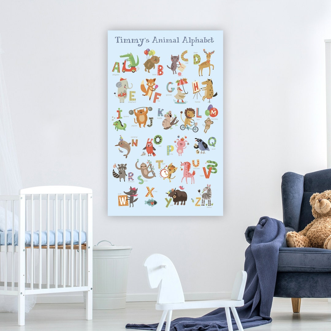 Animal Alphabet on Canvas, Nursery or Kids Room Animal Art, Cute Safari ...
