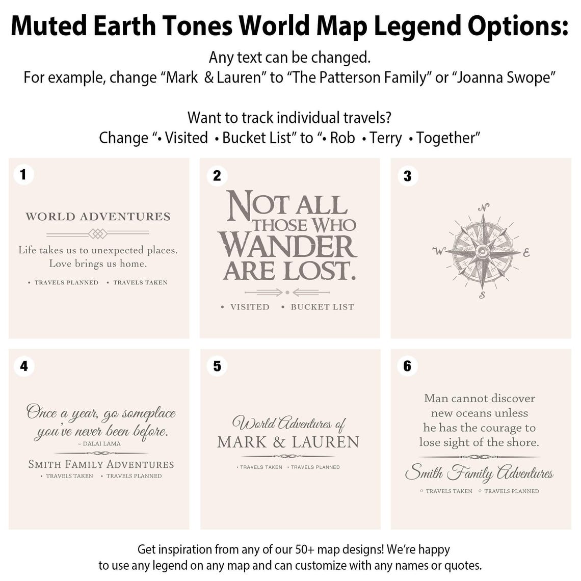 Muted Earth Tones World Push Pin Map on Premium Canvas With ...