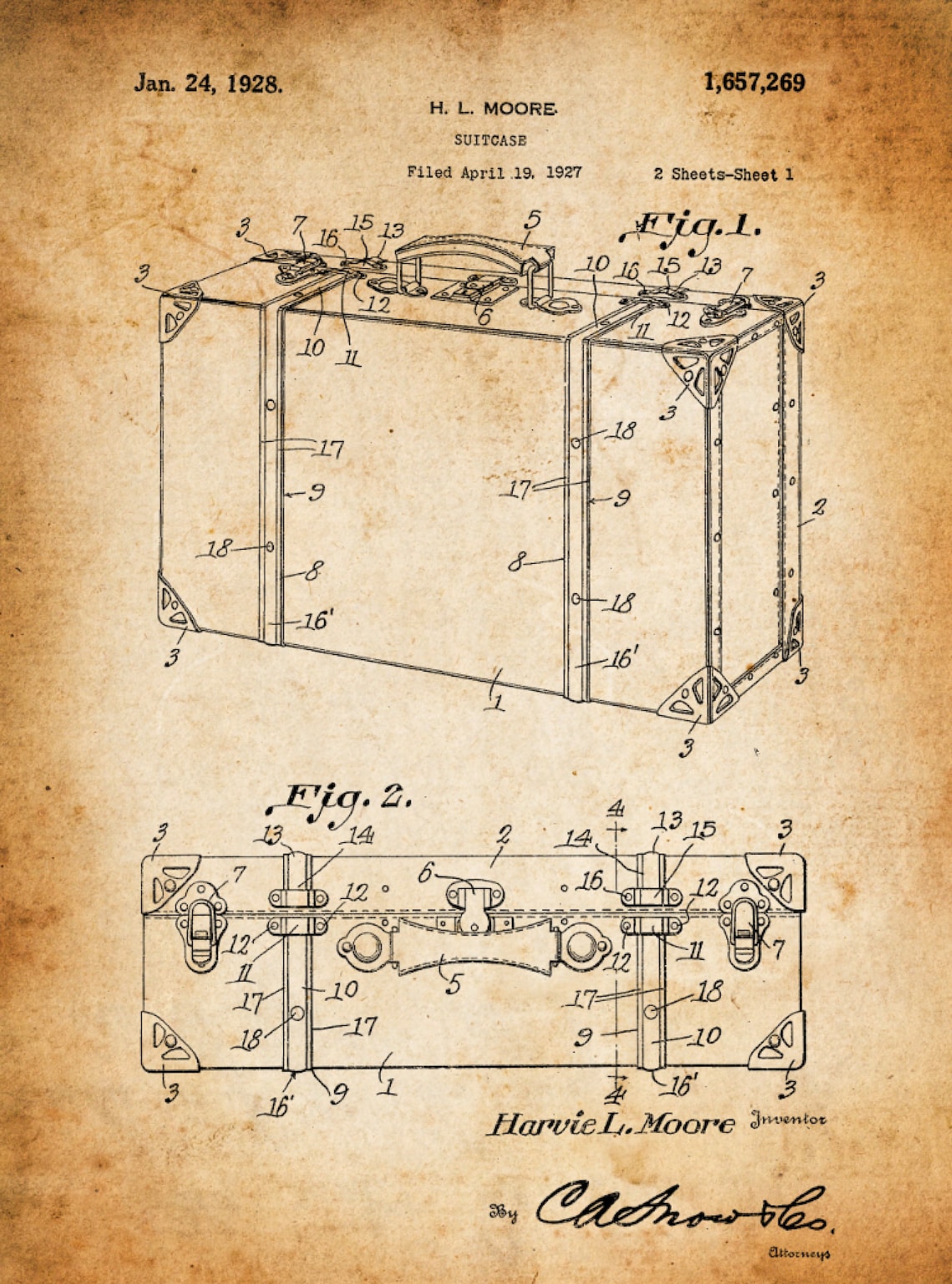 Travel Suitcase Patent Art on Canvas. Framed Stretched & | Etsy