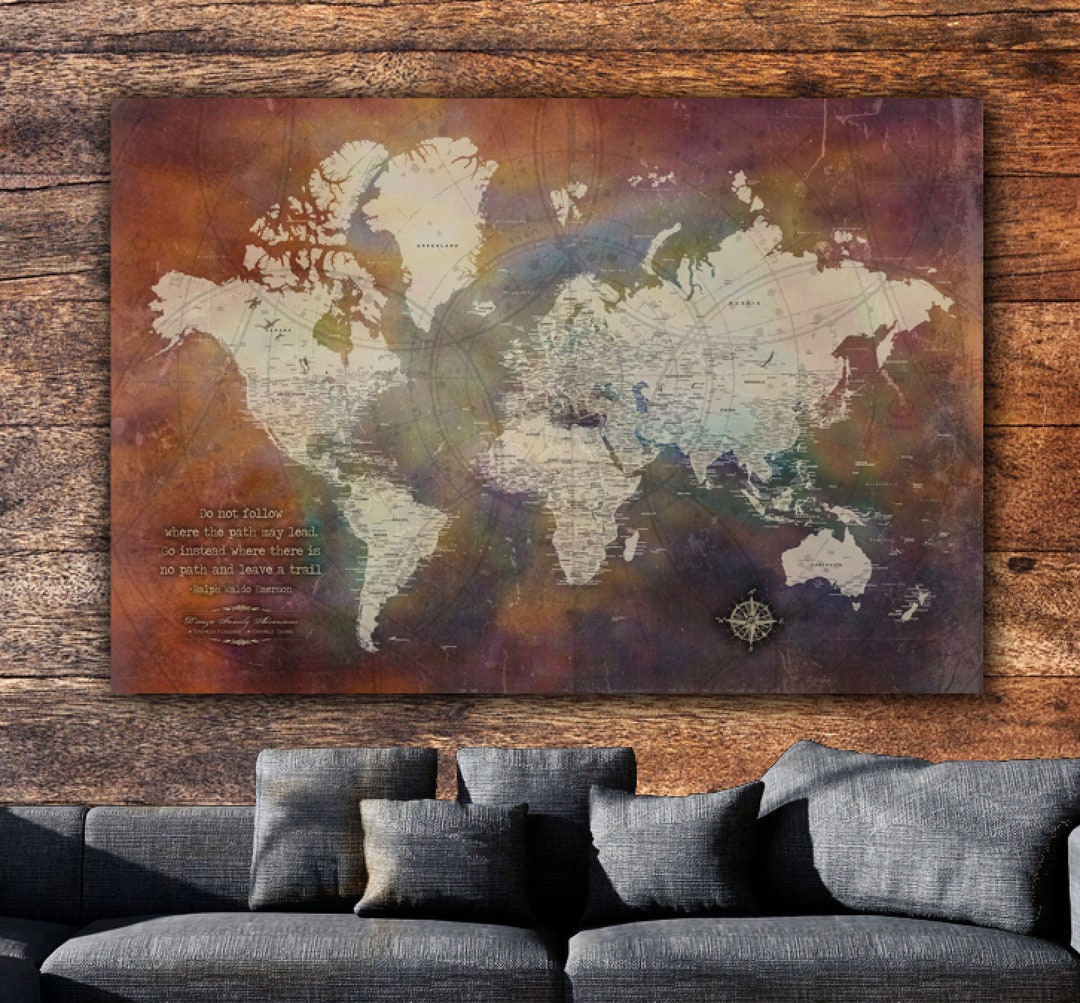 Detailed Collaged Push Pin Travel Map - Single Panel, Push Pin World ...