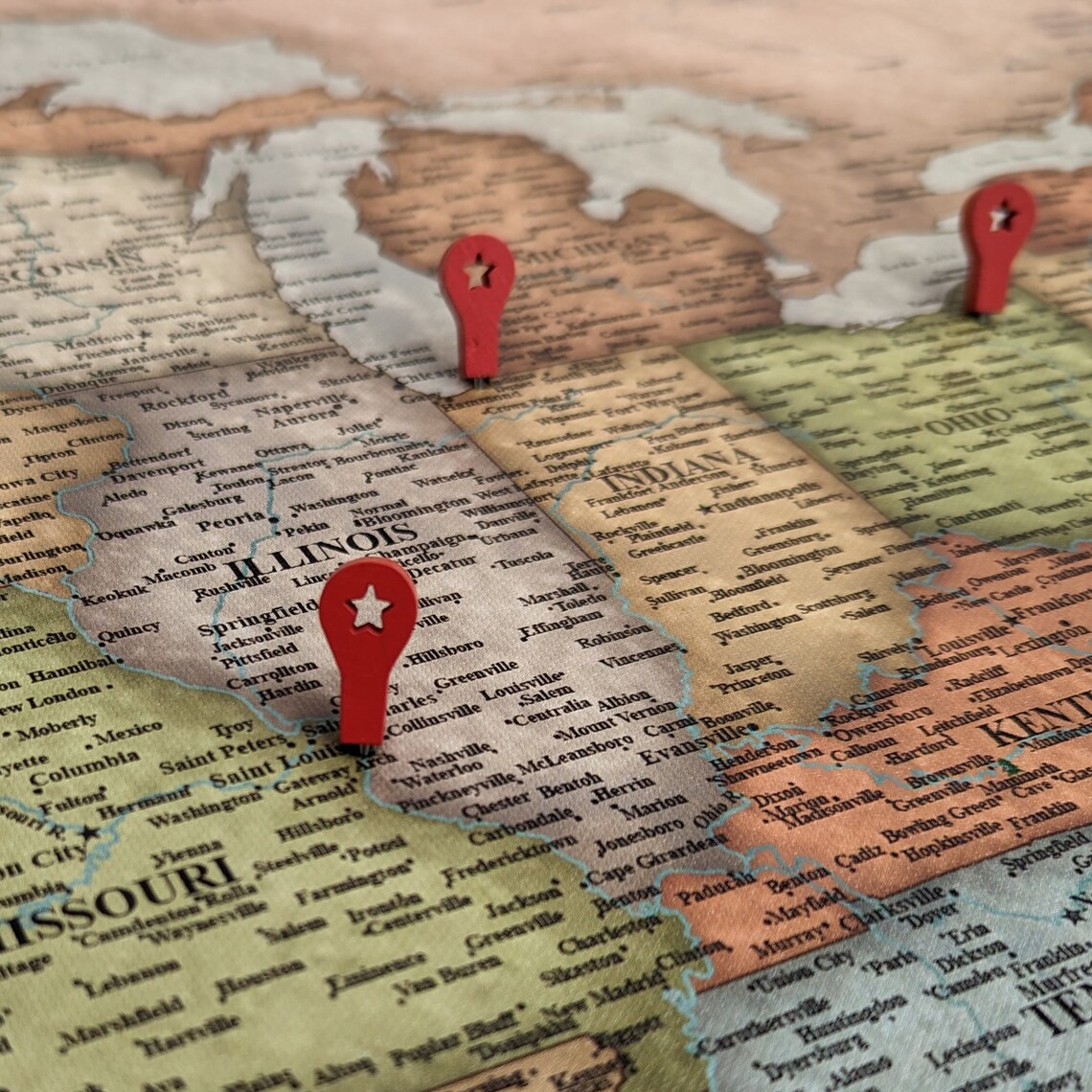 Red Star Push Pins for Tracking Travel, Wooden 3D Destination Map ...