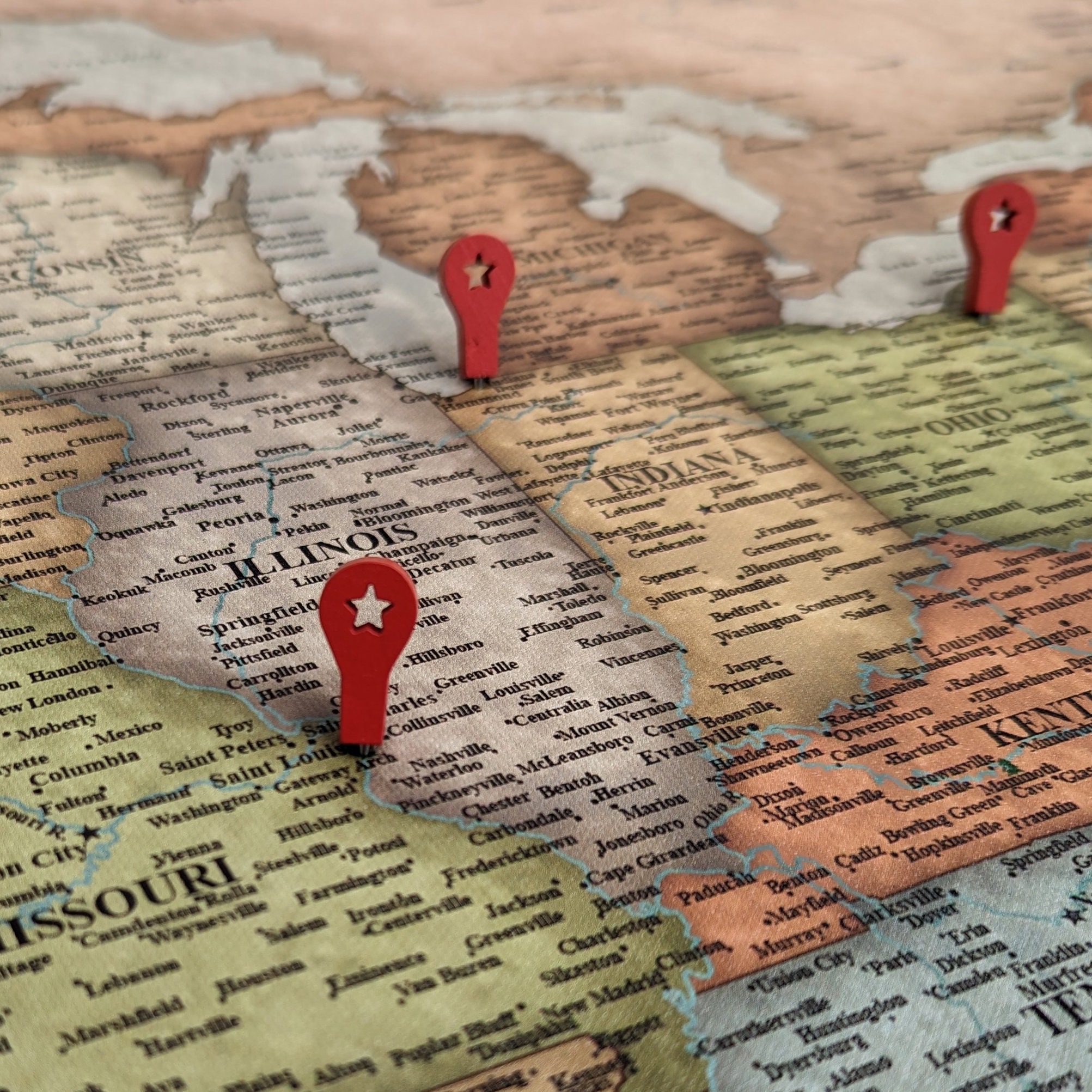 Red Star Push Pins for Tracking Travel, Wooden 3D Destination Map ...
