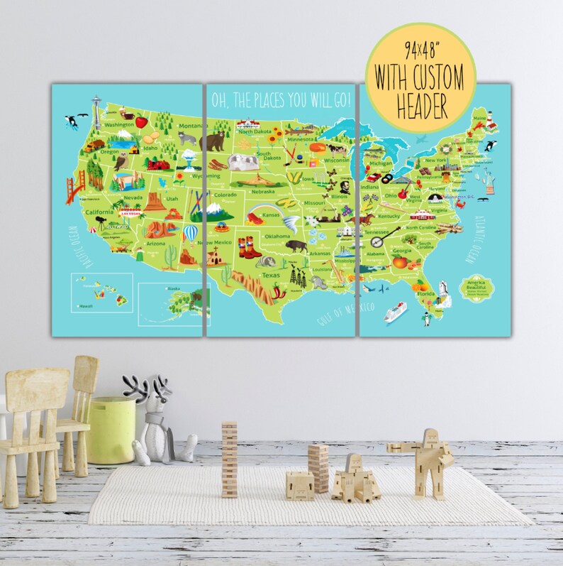 Large Push Pin Kids USA Map Personalized Wall Art Canvas - Etsy