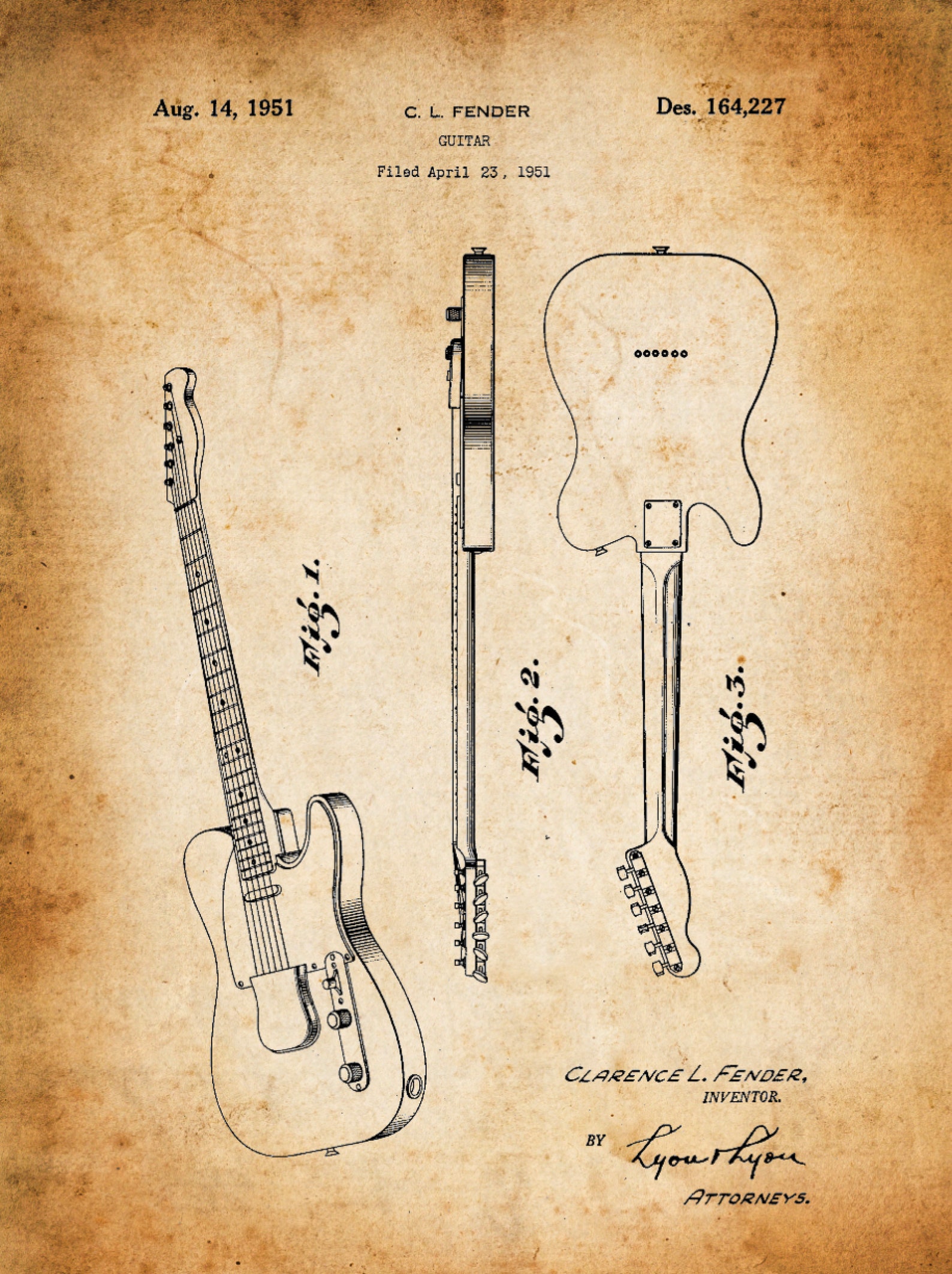 Fender Guitar Patent Art on Canvas. Stretched, Gallery Wrapped & Ready ...