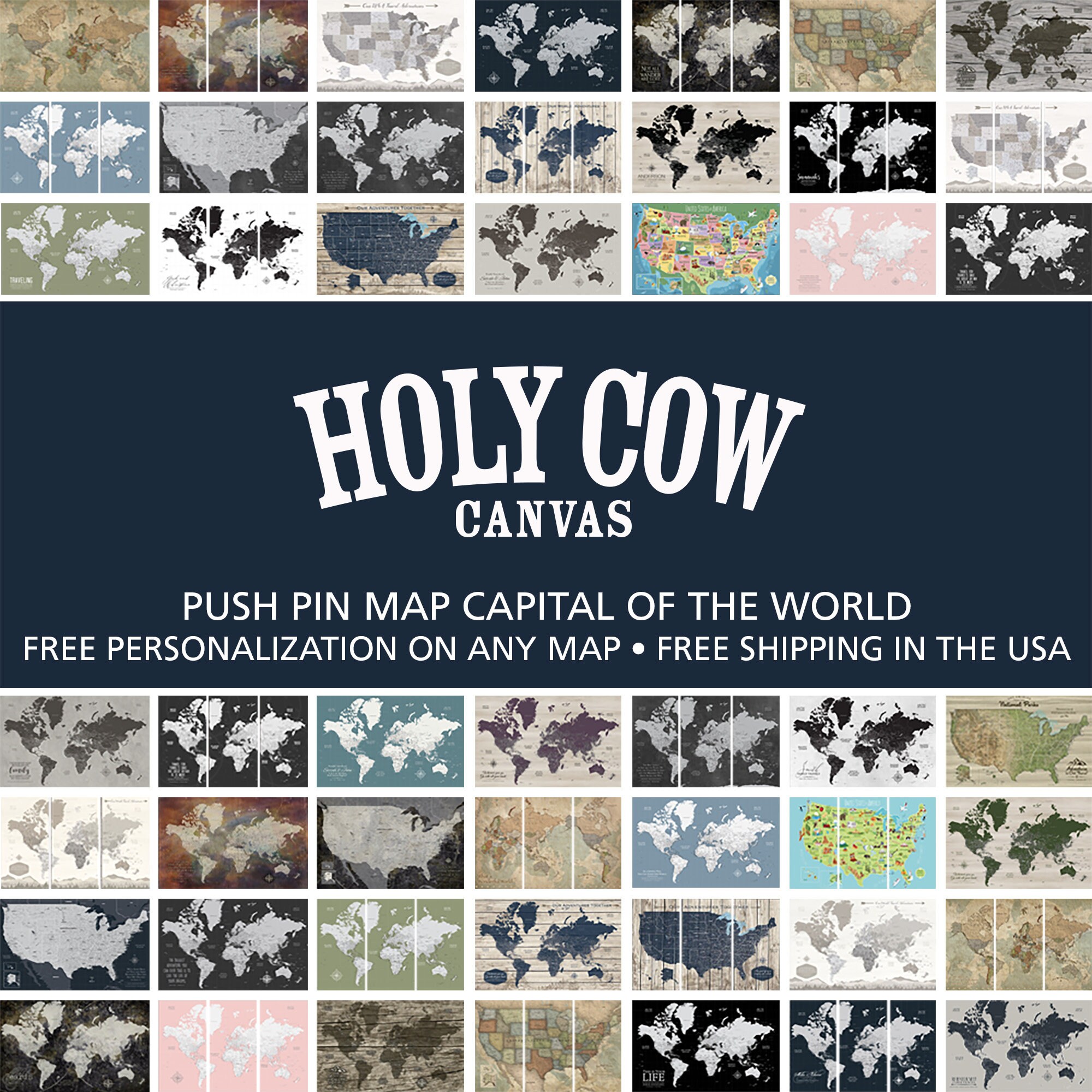 World Map With Your Logo, AIRBNB Personalized Map, Use Push Pins to ...