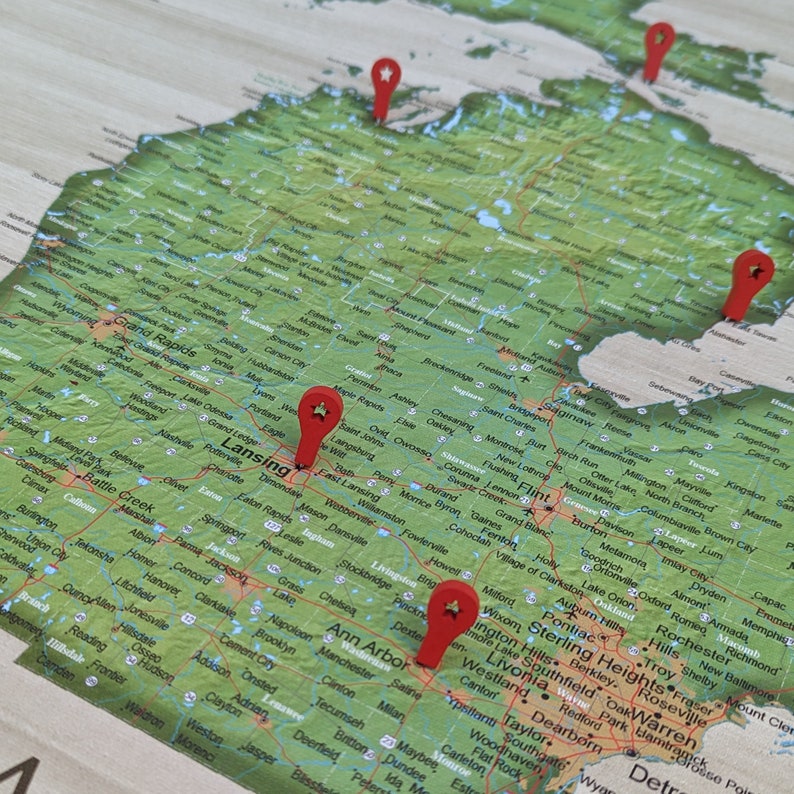 Red Star Push Pins for Tracking Travel, Wooden 3D Destination Map ...