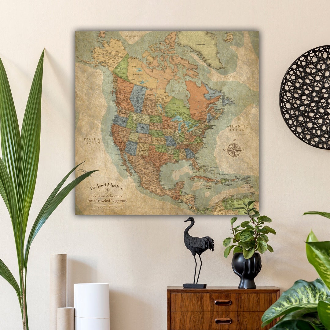 Push Pin Travel Map of North America, Customized Gallery Wrapped Pin ...