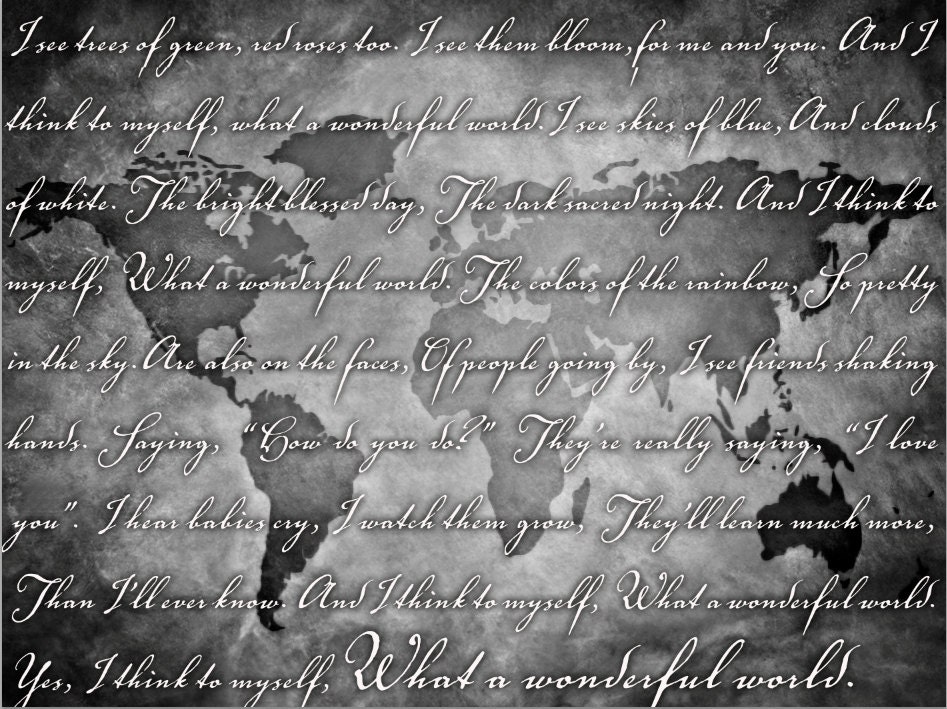 Huge What a Wonderful World Map Art on Canvas - Script Version Text ...
