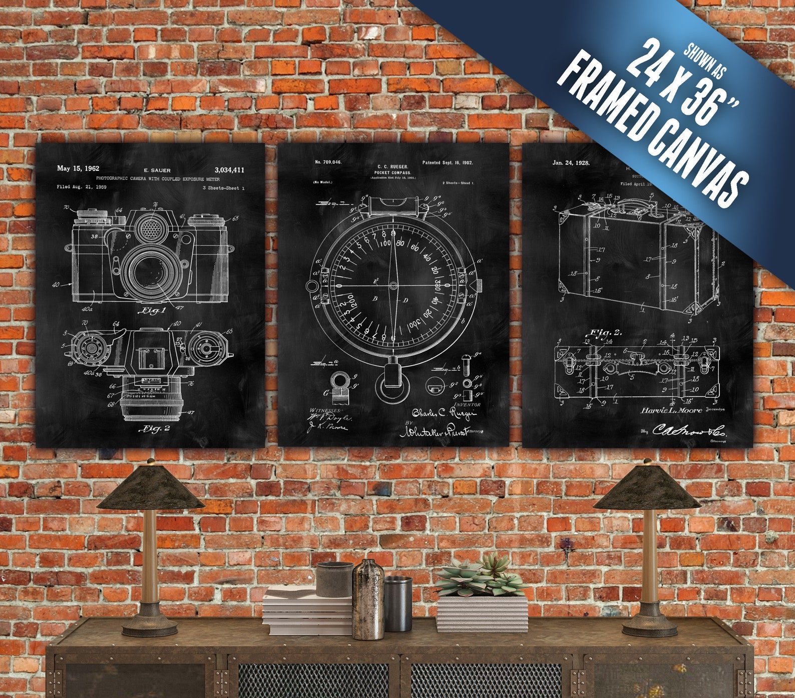 Travel Suitcase Patent Art on Canvas. Framed Stretched & - Etsy