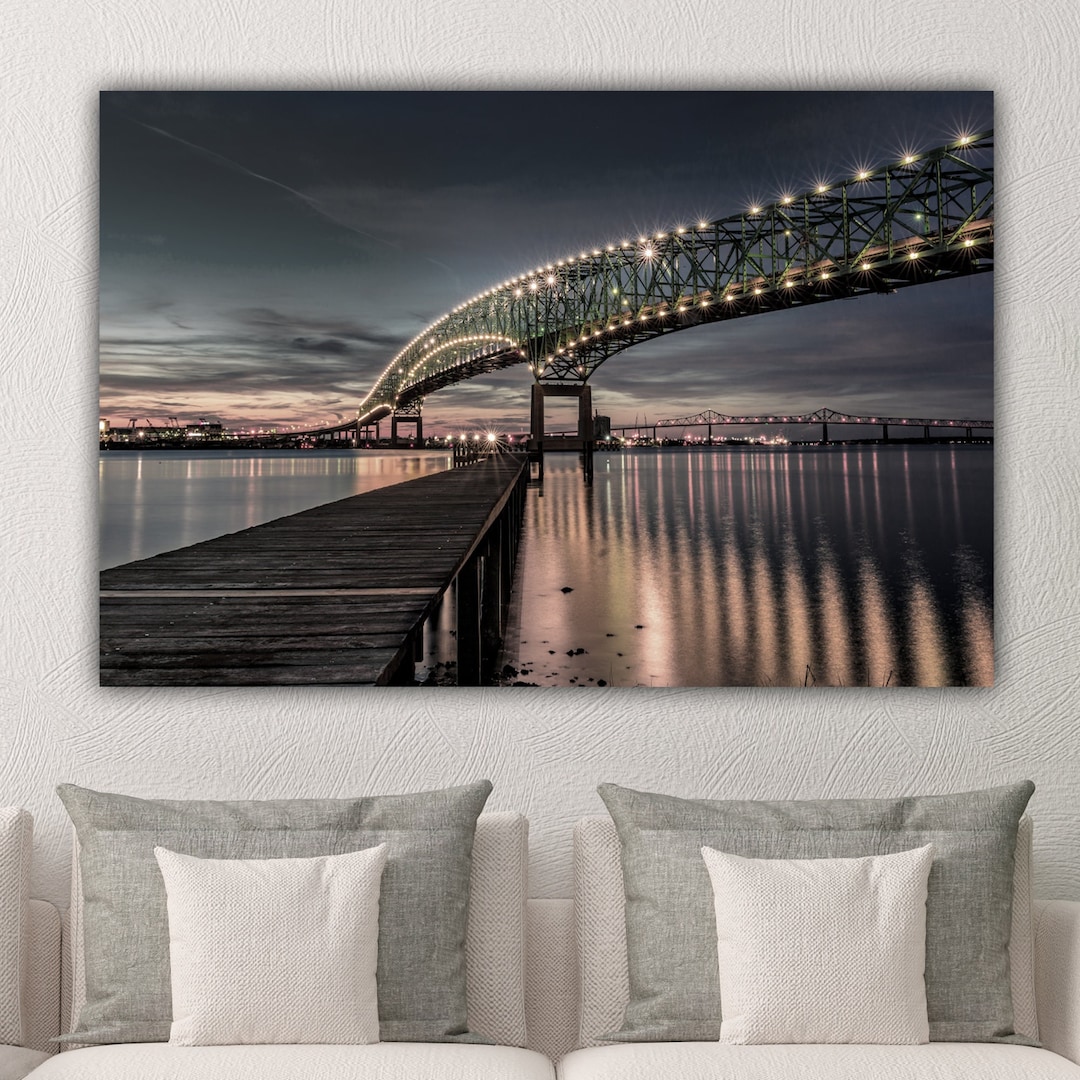 Jacksonville Hart Bridge on Canvas, Sunset Skyline, Panoramic Photo ...