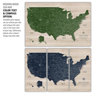 Modern Wood USA Push Pin Map Personalized on Canvas, Custom Colors ...
