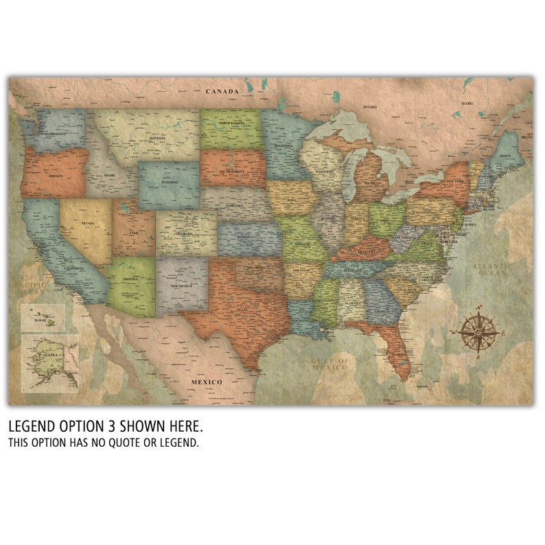USA Push Pin Travel Map Vintage Look Customized Push Pin Map - Etsy