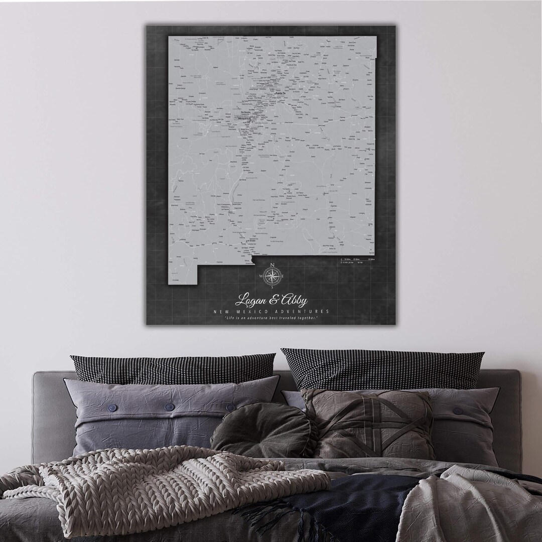 GREY New Mexico Push Pin Map, Personalized New Mexico State Map ...