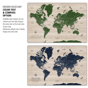 Modern Wood Push Pin Map of World on Canvas With Personalized Legend ...