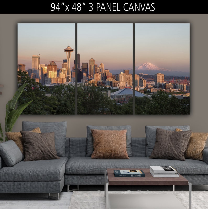 Seattle Skyline Mt. Ranier Artwork Large Canvas Wall Art - Etsy