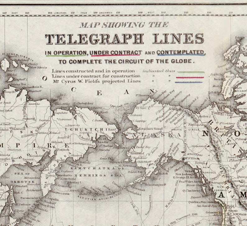 World Map Telegraph Lines, Canvas Decor Vintage Map Canvas Wall Art ...