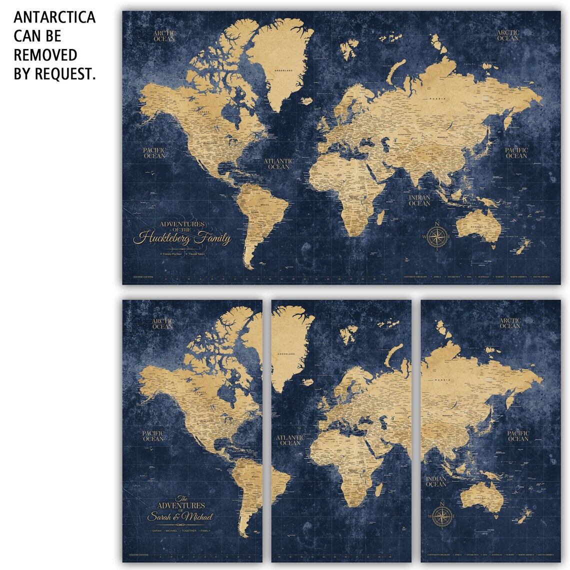 Gold & Navy Textured World Push Pin Map on Premium Canvas With - Etsy