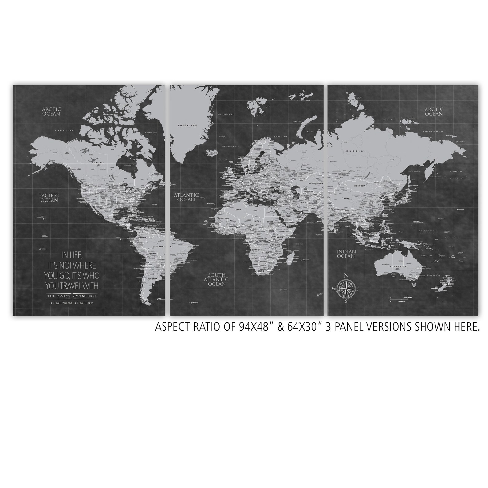 Grey Push Pin World Travel Map Canvas Art Custom Push Pin - Etsy