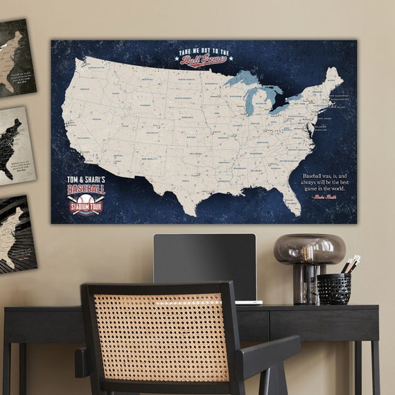 Vintage Baseball Stadium Tour Map Push Pin Map for Ballpark | Etsy