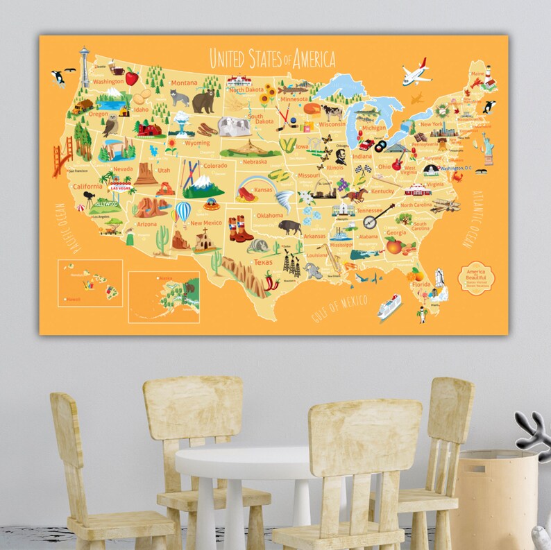 Push Pin Kids USA Map Personalized Wall Art Canvas | Etsy