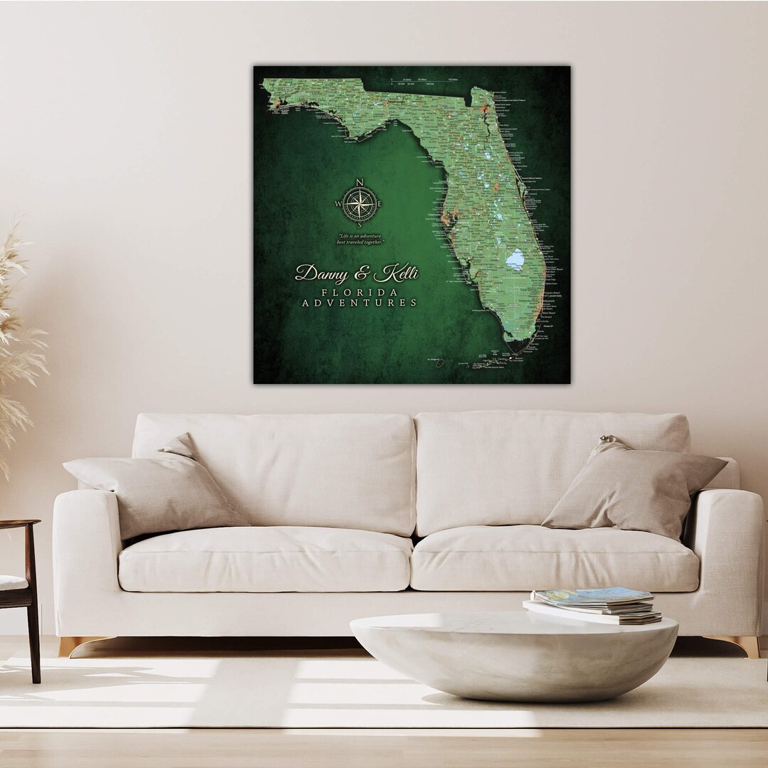 Florida Push Pin Map, Personalized Florida State Map, Upscale Canvas ...
