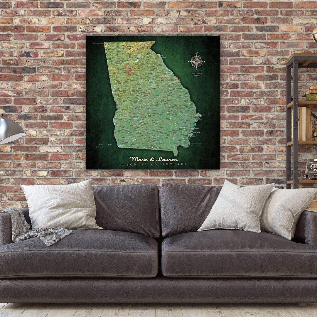 Georgia Push Pin Map, Custom State Map for Office, Premium Canvas Map ...