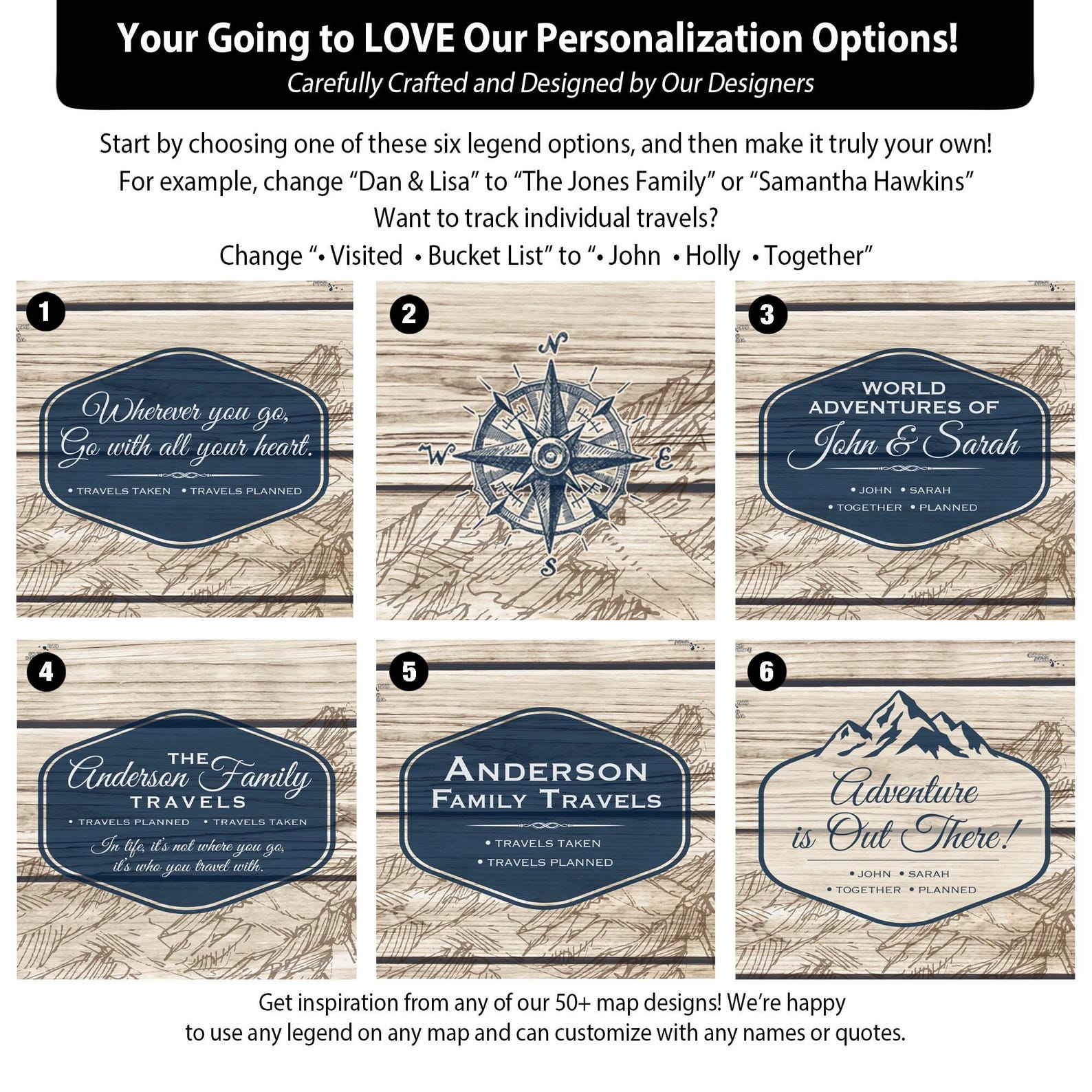 Personalized Rustic World Map on Wood Grain Background, Custom Canvas ...