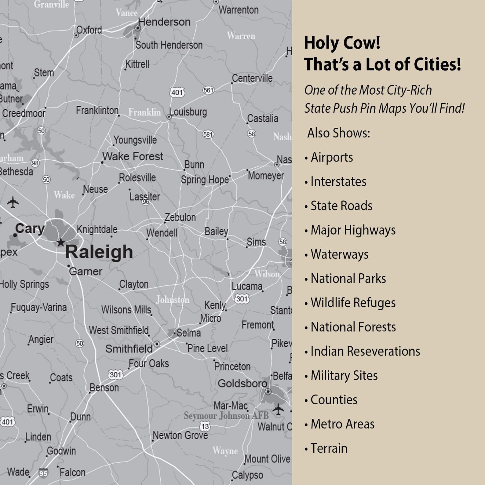 GREY North Carolina Push Pin Map, Personalized North Carolina State Map ...