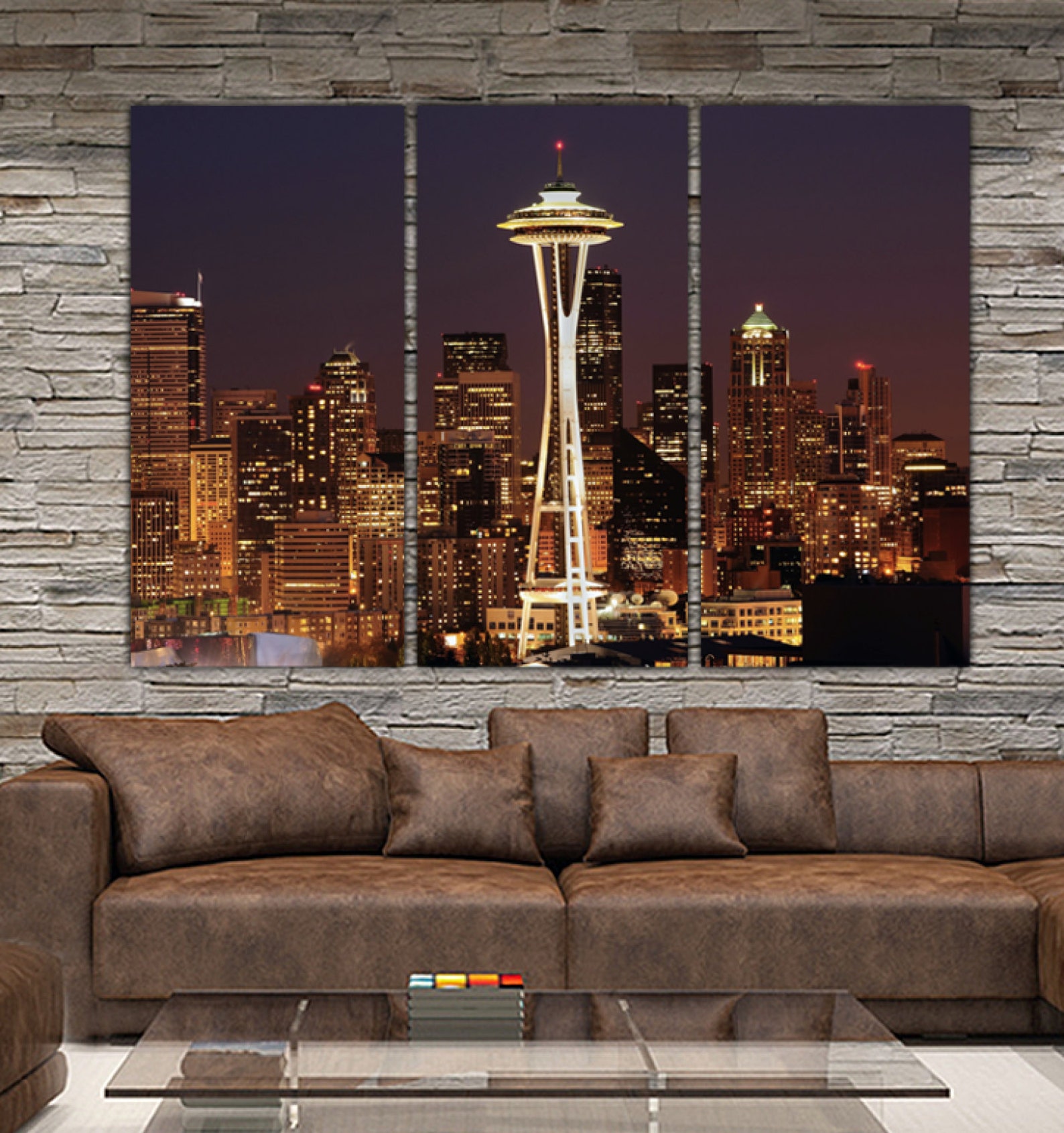 Seattle Skyline Canvas Set, Large Wall Art Seattle Photo, Seattle ...