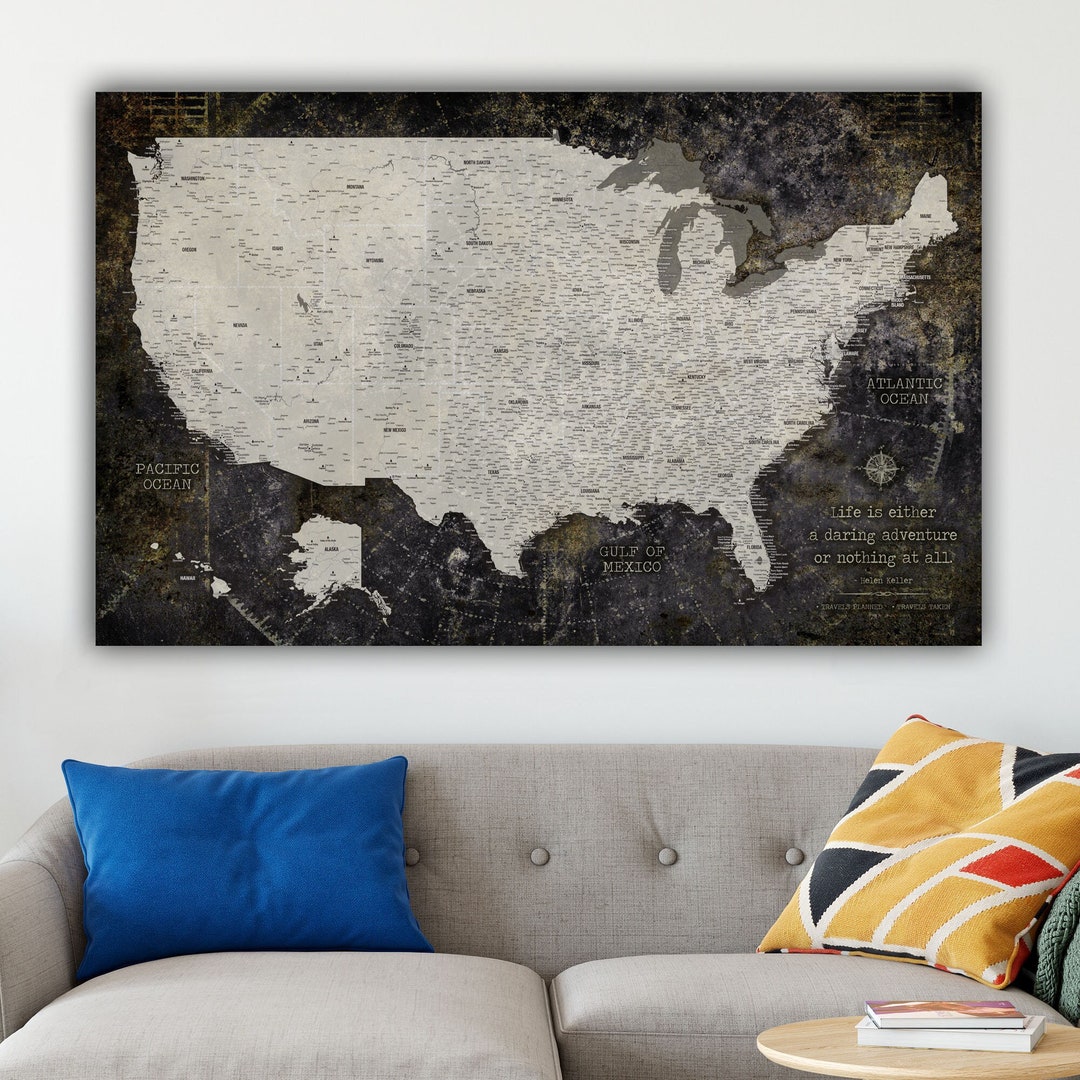 USA Push Pin Map Industrial Detailed, Customized Travel Map, United ...