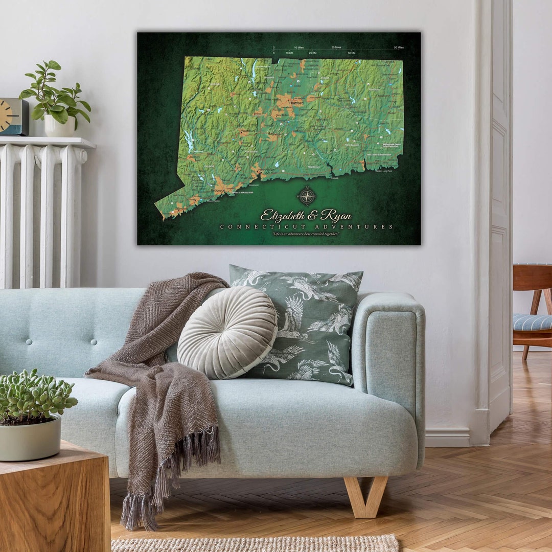 Connecticut Push Pin Map, Personalized Connecticut State Map for Office ...