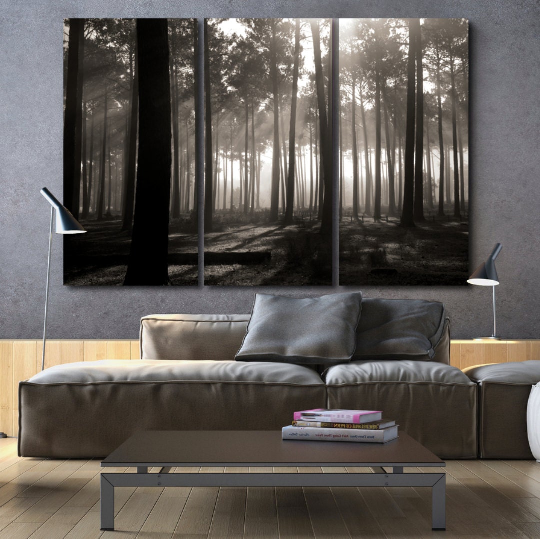 Tall Trees on Canvas, Lake and Park in Distance, Large Canvas Art ...