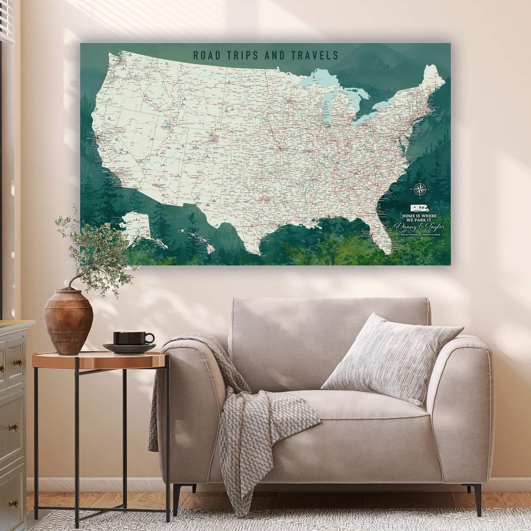 USA Road Trip Push Pin Map, Personalized Pinboard Map, Premium ...