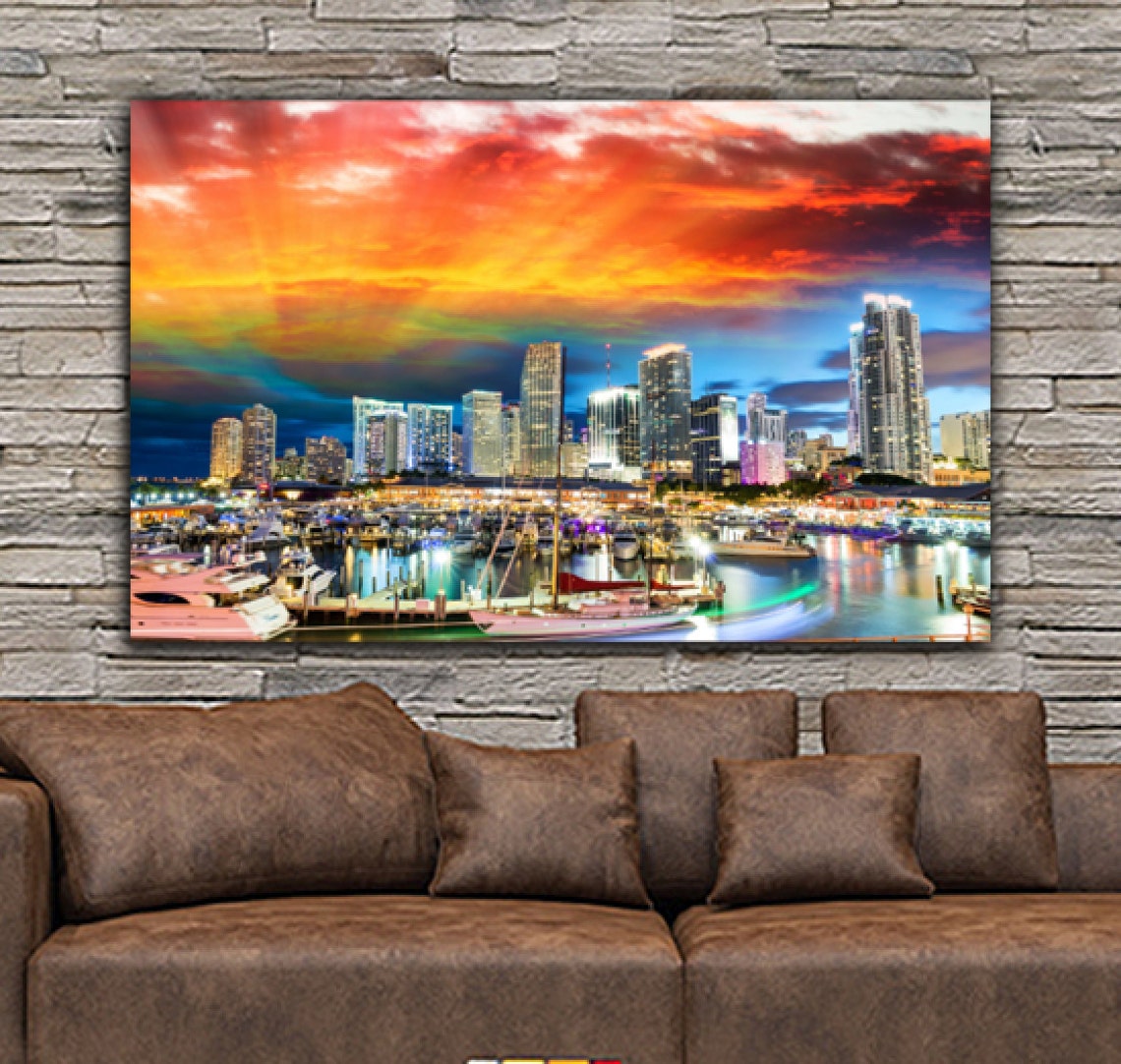 Miami Skyline Canvas Set Large Wall Art of Miami Print Miami | Etsy