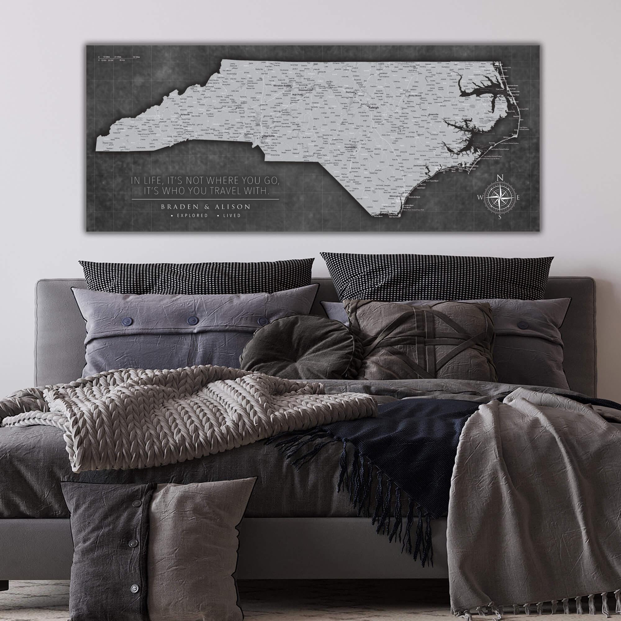 GREY North Carolina Push Pin Map, Personalized North Carolina State Map ...