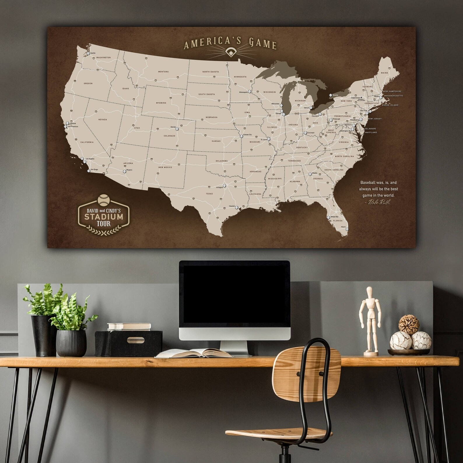 Executive Baseball Stadium Tour Map Push Pin Map for Ballpark - Etsy