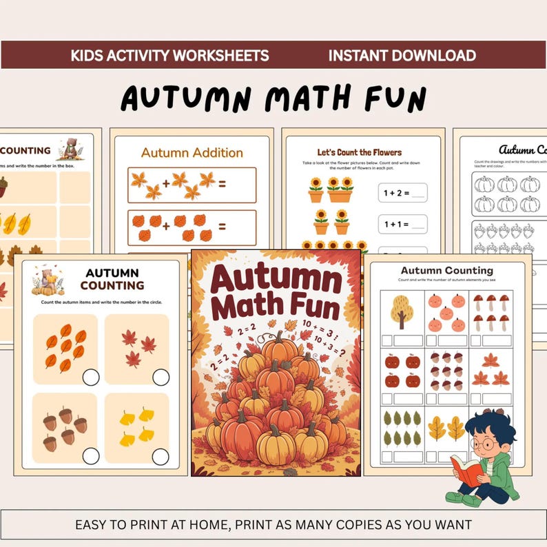 Autumn Math Worksheets for Kindergarten | 25 Fall Counting & Number ...