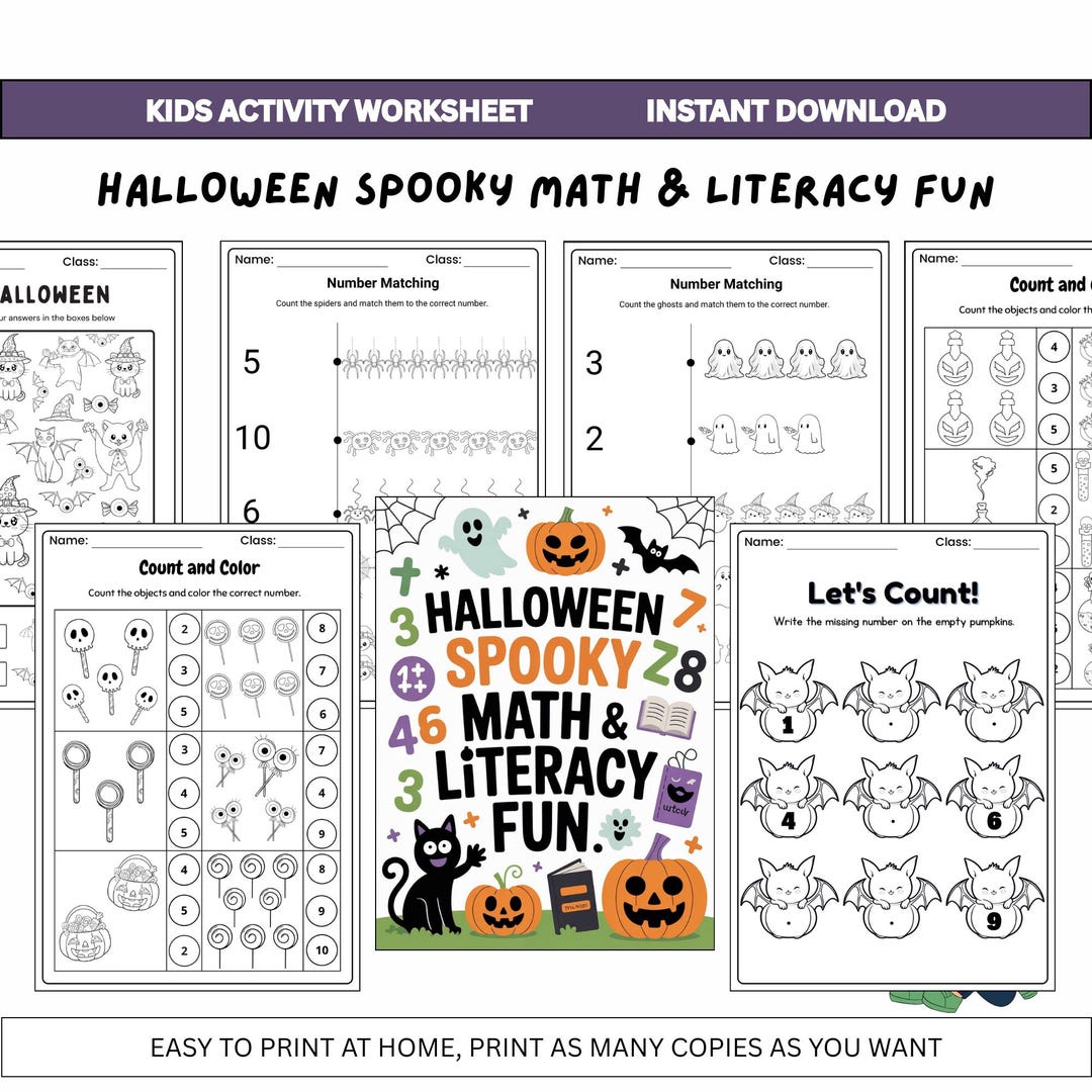 Halloween Math & Literacy Worksheets | 25 Spooky Activities for ...