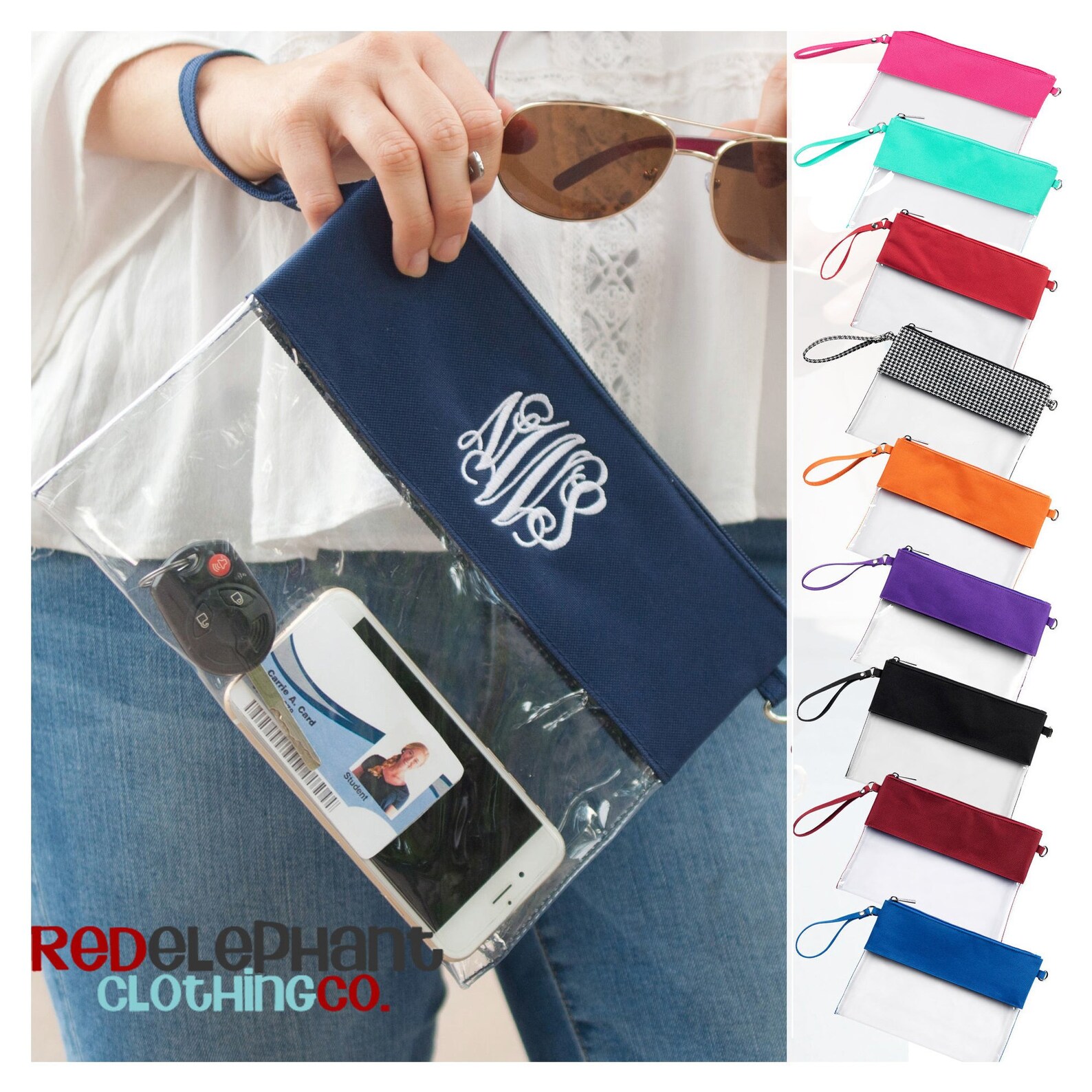 Monogram Clear Wristlet, Stadium Purse, Clear Stadium Bag, Personalized ...
