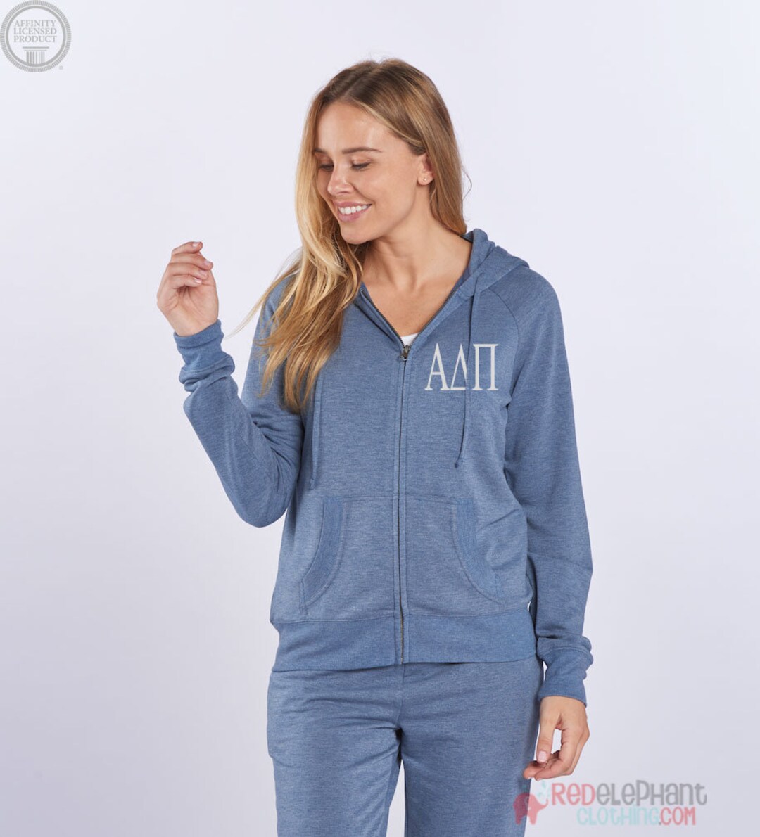 Alpha Delta Pi Full Zip Hoodie Jacket Sweatshirt Kanga Pocket W ...