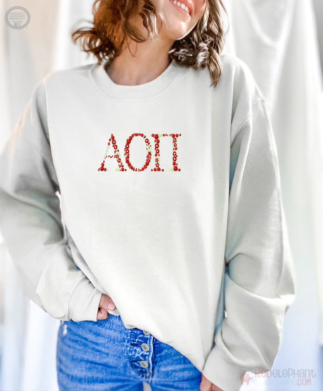 Alpha Omicron Pi Embroidered Sweatshirt, Aopi Crew Neck Pullover ...