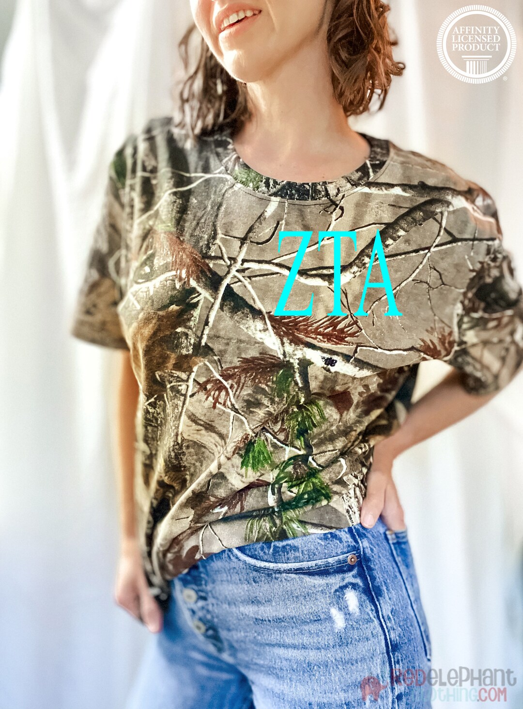 Zeta Tau Alpha Camo Shirt, Embroidered Sorority Greek Letters Short or ...