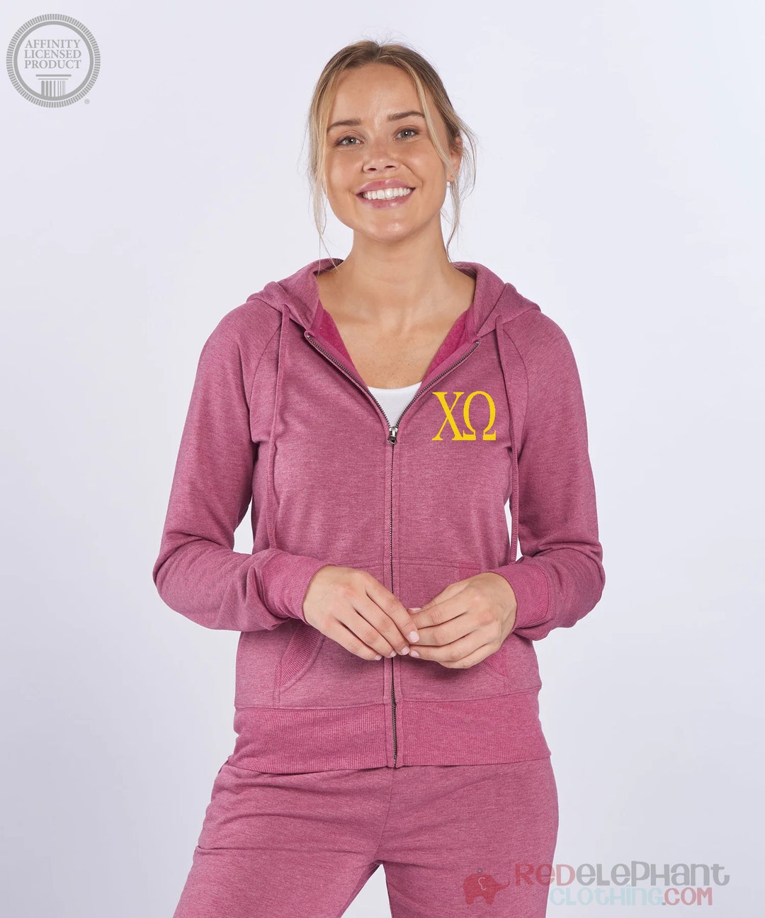 Chi Omega Full Zip Hoodie Jacket Sweatshirt Kanga Pocket W/ Embroidered ...